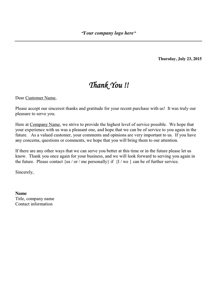 Customer Thank You Letter In Word And Pdf Formats Customer Thank You Letter In Word And Pdf Formats