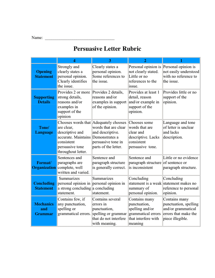 Persuasive Letter Rubric In Word And Pdf Formats Persuasive Letter Rubric In Word And Pdf Formats