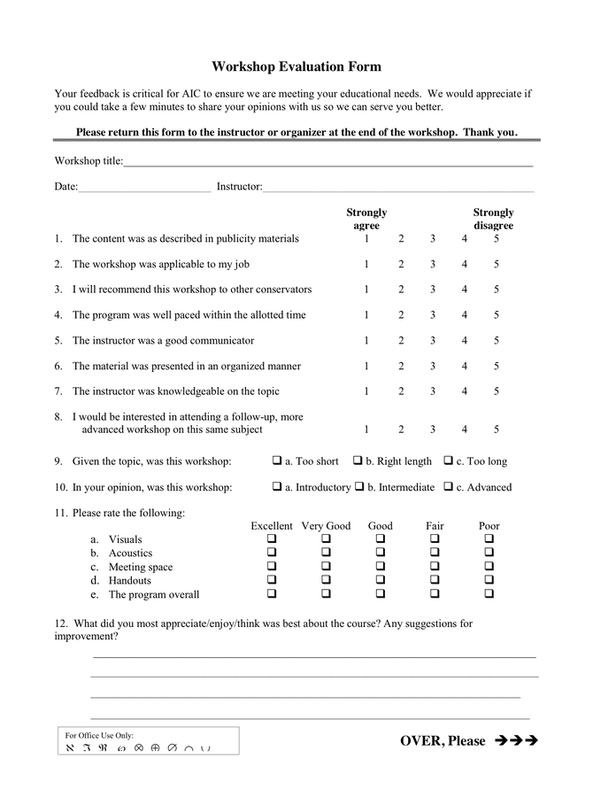Workshop Evaluation Form In Word And Pdf Formats