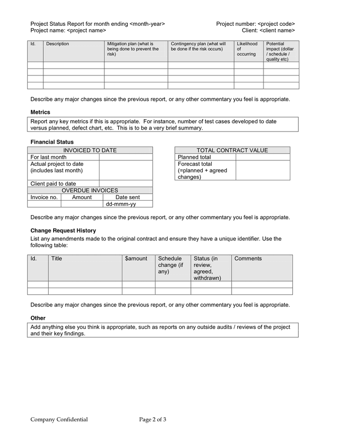 Monthly Project Status Report Template In Word And Pdf Formats Page 2 Monthly Project Status Report Template In Word And Pdf Formats Page 2