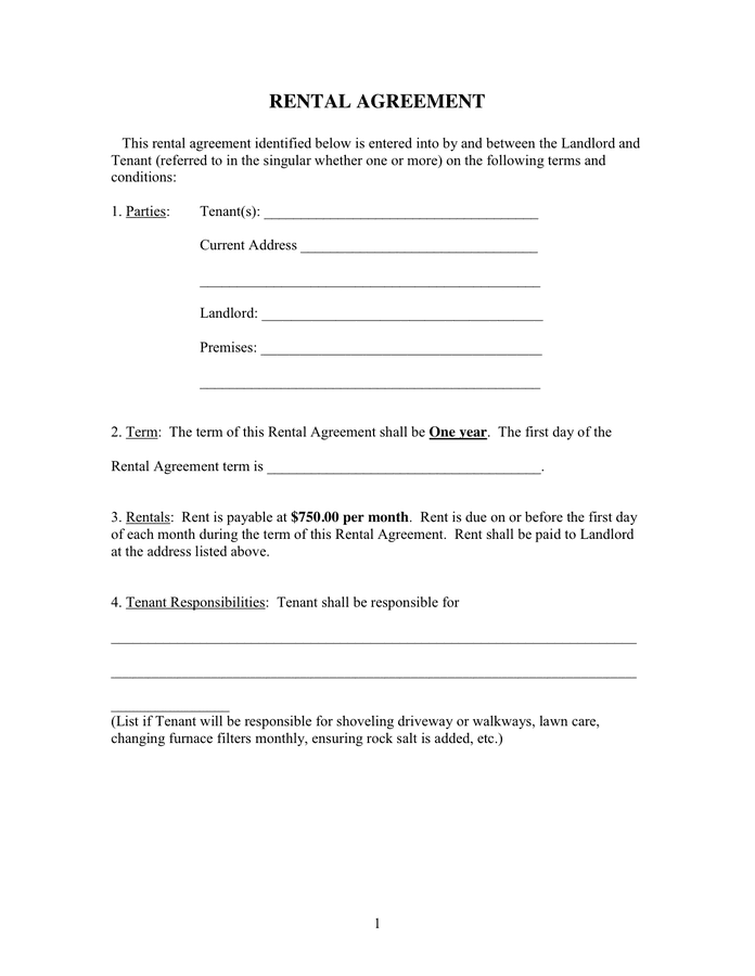 Rental Agreement Form In Word And Pdf Formats