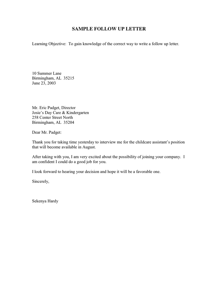 Follow Up Letter In Word And Pdf Formats