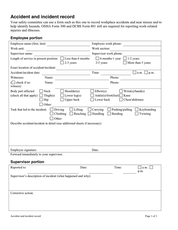 Accident and incident report form in Word and Pdf formats Accident and incident report form in Word and Pdf formats