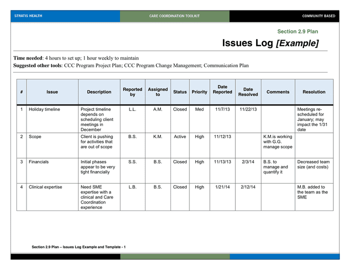 Issue Log Template And Example In Word And Pdf Formats