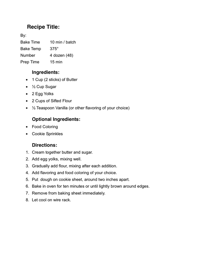 Recipe Template In Word And Pdf Formats