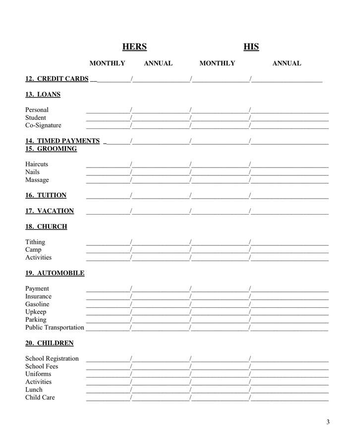 Household Budget Items In Word And Pdf Formats Page 3 Of 4