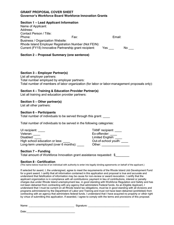 Grant Proposal Cover Sheet In Word And Pdf Formats