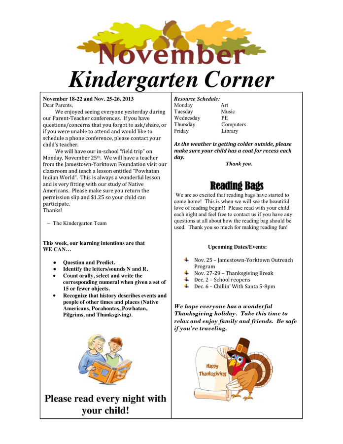 Kindergarten Newsletter In Word And Pdf Formats
