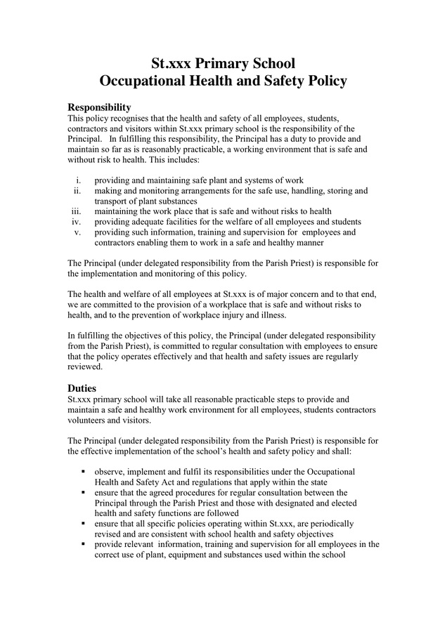 OCCUPATIONAL HEALTH AND SAFETY POLICY Template In Word And Pdf Formats