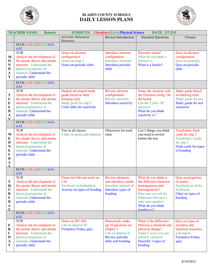 Lesson Plan Form In Word And Pdf Formats