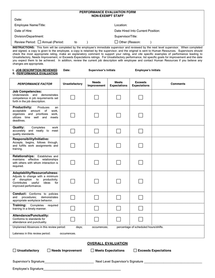 Performance Evaluation Form Instructions Gambaran