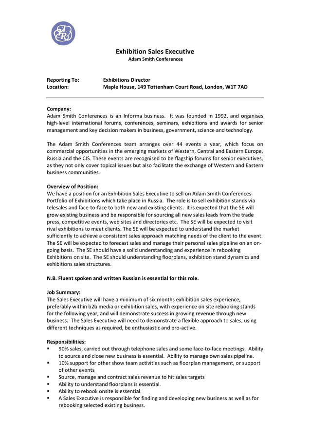 Job Description Sample In Word And Pdf Formats