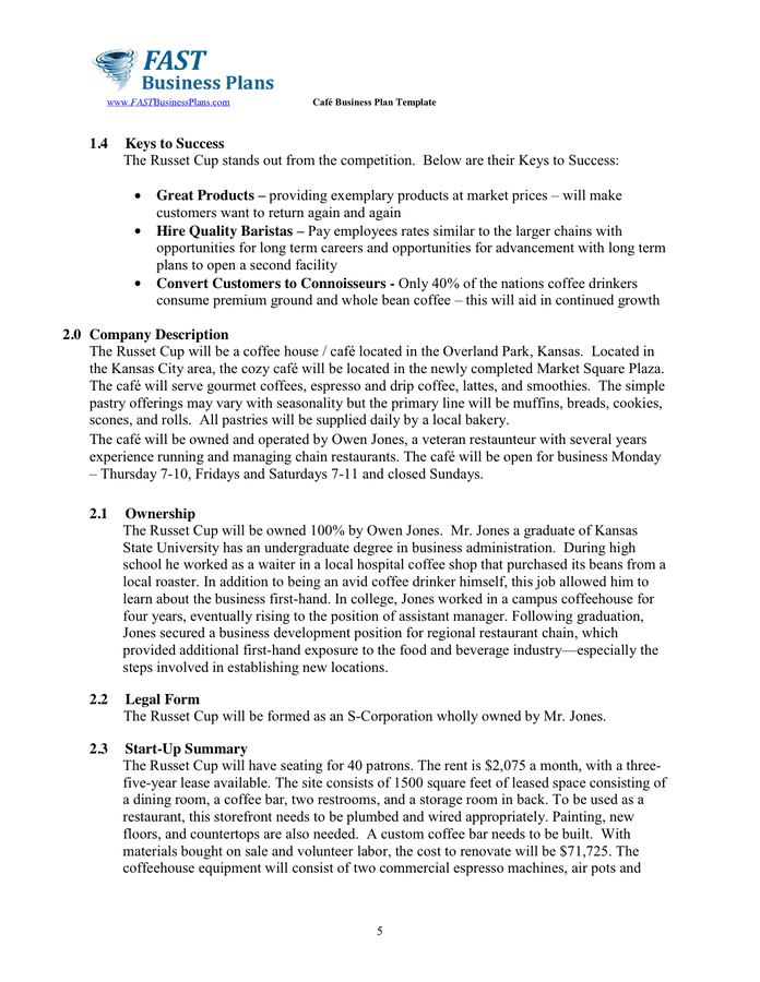 Caf Business Plan Template In Word And Pdf Formats Page 5 Of 31