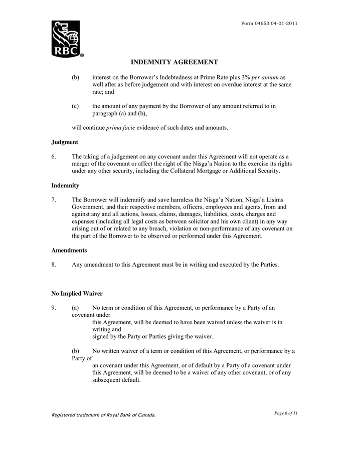 INDEMNITY AGREEMENT In Word And Pdf Formats Page 6 Of 11