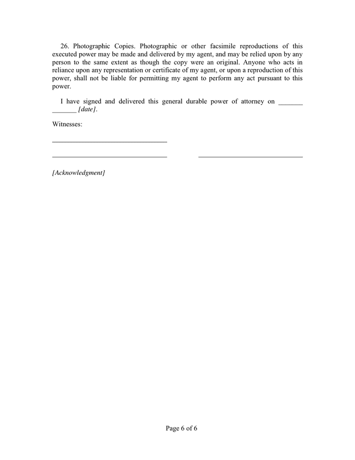 DURABLE POWER OF ATTORNEY In Word And Pdf Formats Page 6 Of 6 durable-power-of-attorney-in-word-and-pdf-formats-page-6-of-6
