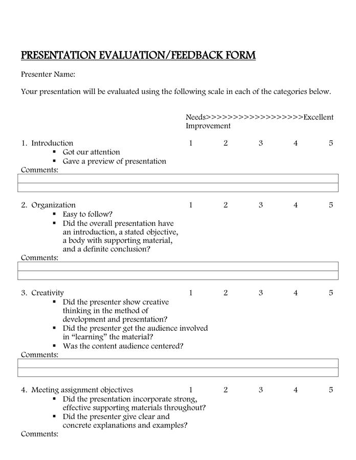 GROUP PRESENTATION EVALUATION FEEDBACK FORM In Word And Pdf Formats