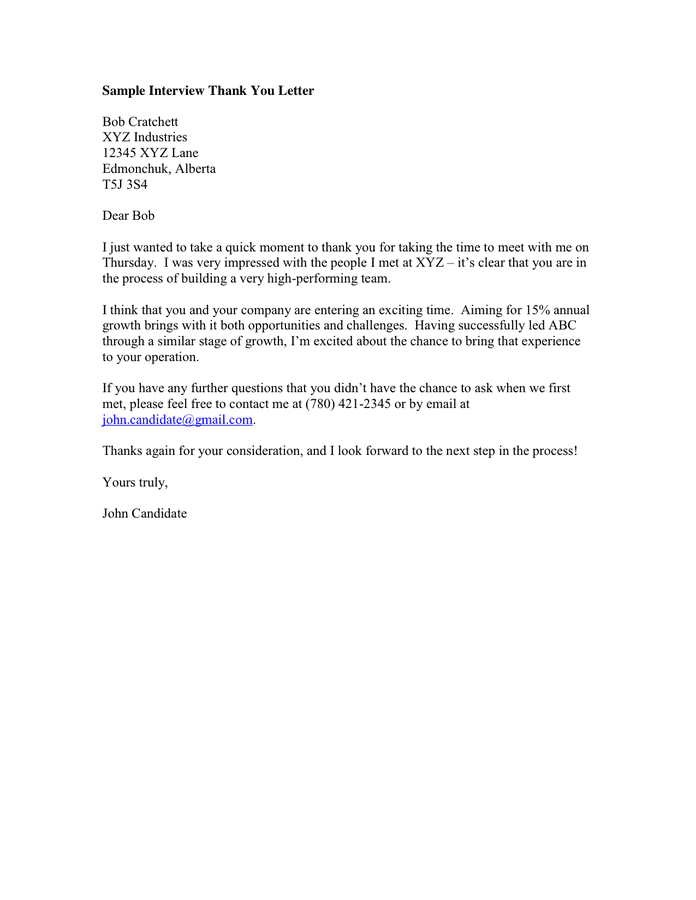 Sample Interview Thank You Letter In Word And Pdf Formats