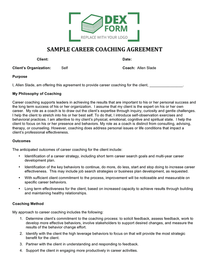 Sample Career Coaching Agreement In Word And Pdf Formats Sample Career Coaching Agreement In Word And Pdf Formats