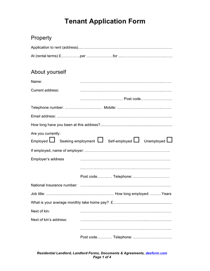 Tenant Application Form In Word And Pdf Formats