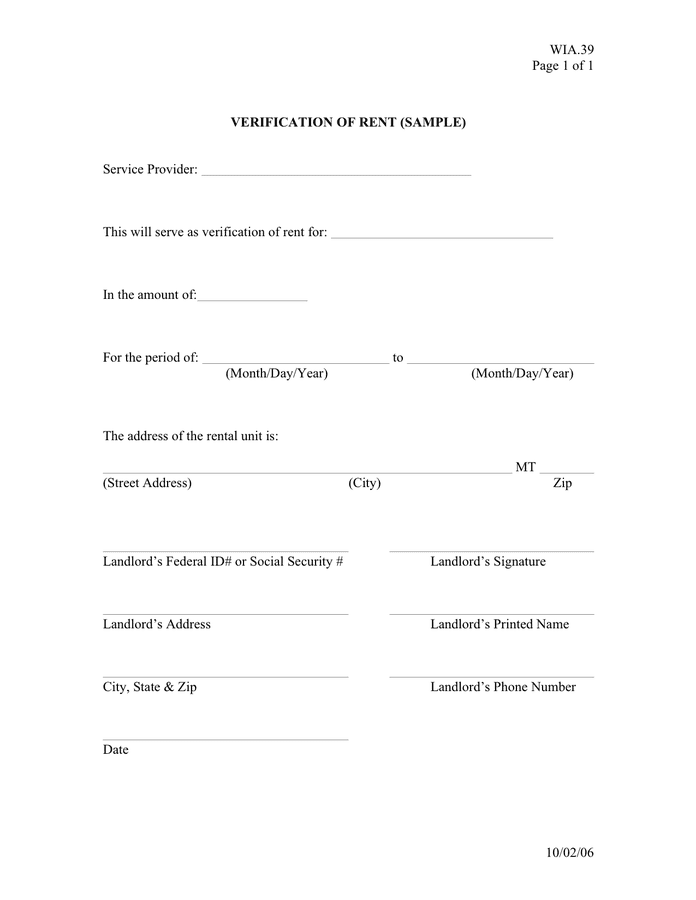 Verification Of Rent Sample In Word And Pdf Formats