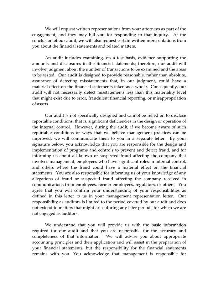 Accounting Firm Engagement Letter Sample In Word And Pdf Formats Page 