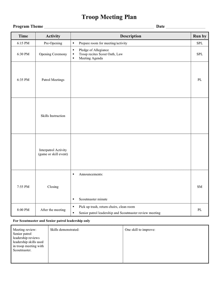 Scout Troop Meeting Plan In Word And Pdf Formats