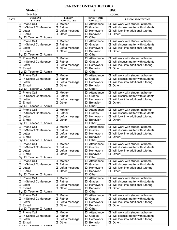 Parent Contact Log Template Download Free Documents For PDF Word And