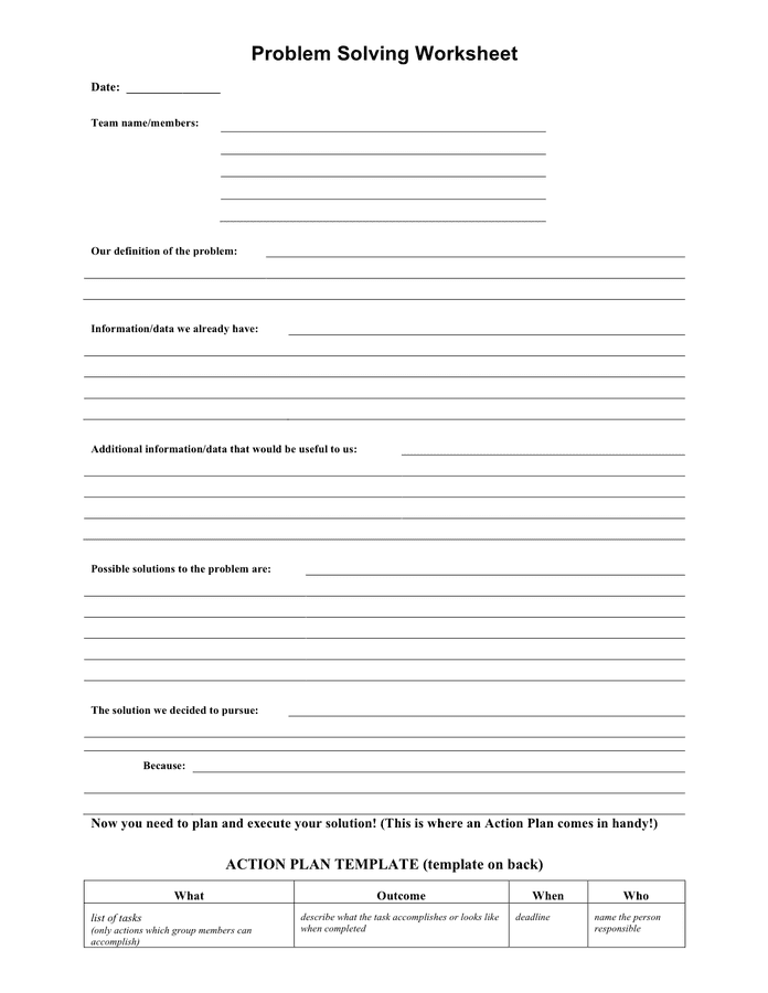 Problem Solving Worksheet In Word And Pdf Formats