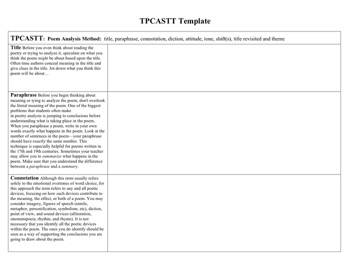 TPCASTT Template In Word And Pdf Formats