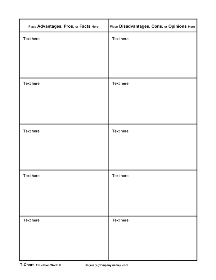 T Chart Template In Word And Pdf Formats