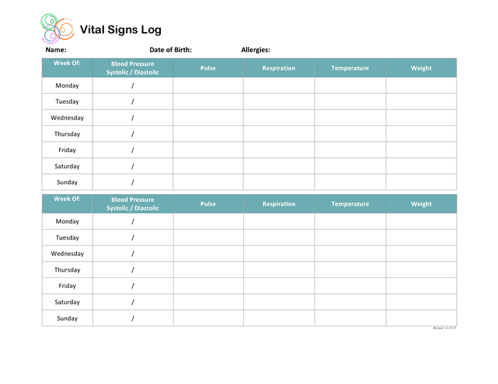 Free Printable Vital Signs Forms Products Documentation Long Term 