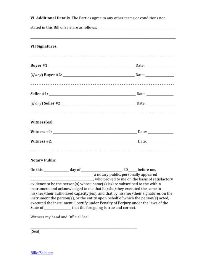 Printable Vehicle Bill Of Sale Texas