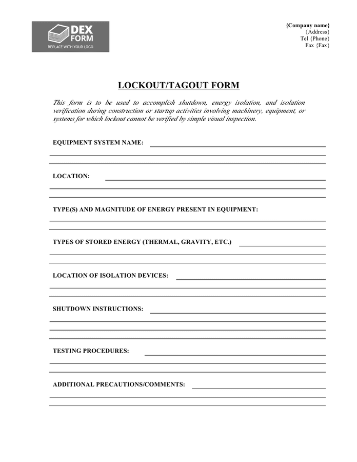 Lockout Tagout Form In Word And Pdf Formats