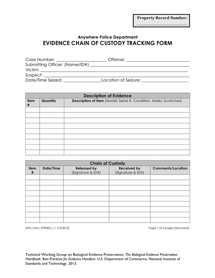 Chain Of Custody Form Printable Printable Word Searches