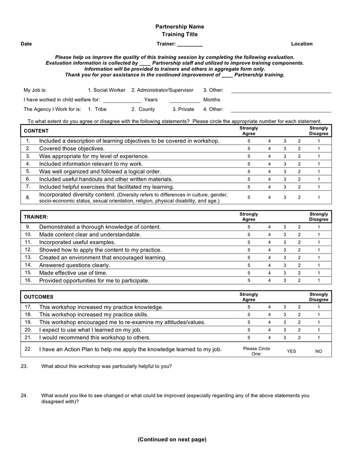 Workshop Evaluation Form In Word And Pdf Formats