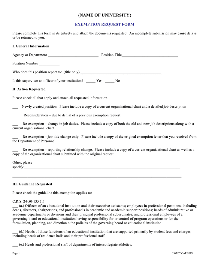 University Exemption Request Form In Word And Pdf Formats University Exemption Request Form In Word And Pdf Formats