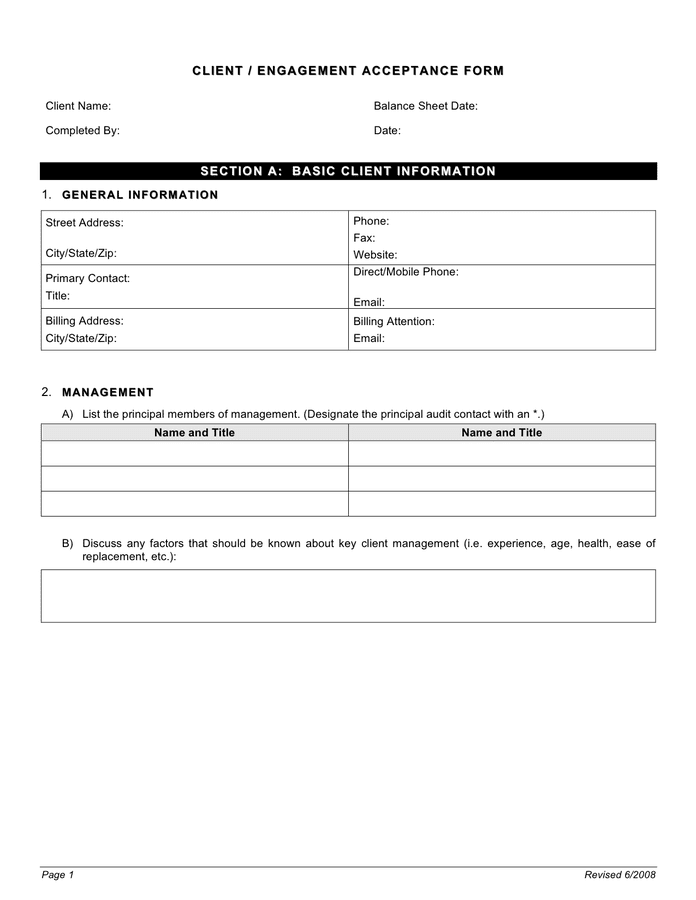 Client / engagement acceptance form in Word and Pdf formats Client / engagement acceptance form in Word and Pdf formats