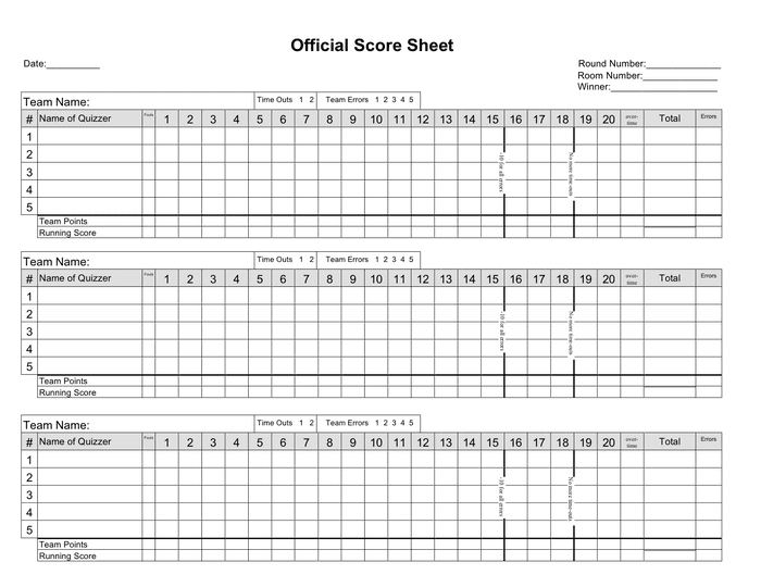 Quiz Score Sheet Template In Word And Pdf Formats