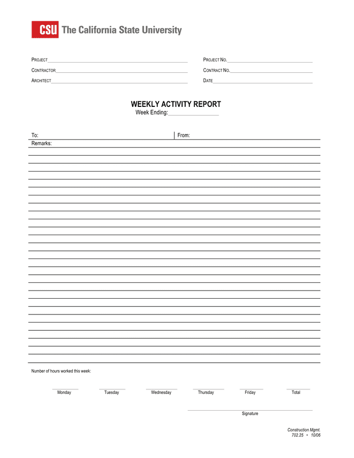 Weekly Activity Report In Word And Pdf Formats