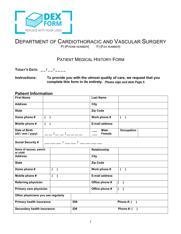 Patient Medical History Form In Word And Pdf Formats