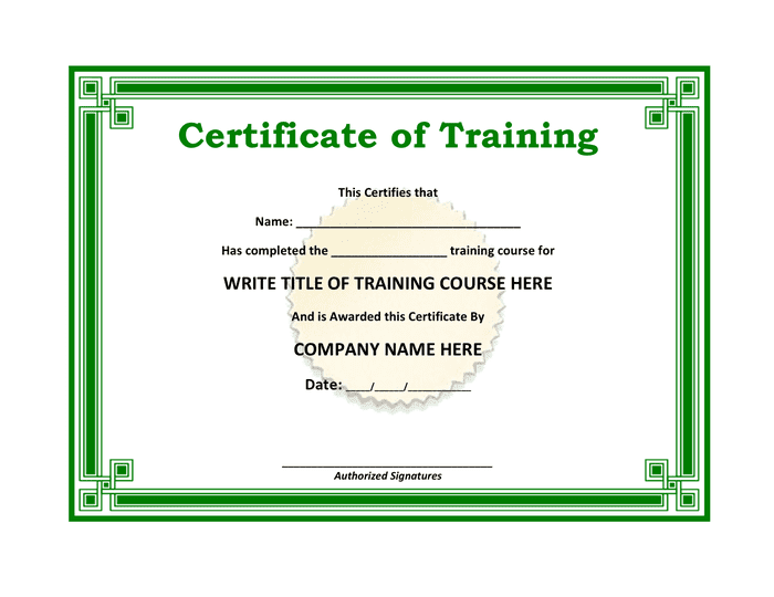 Training Certificate Template In Word And Pdf Formats