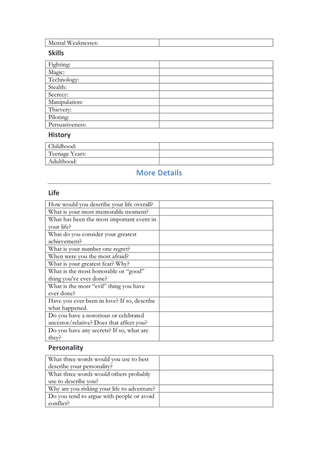 Character Profile Sheet Template In Word And Pdf Formats Page 2 Of 3