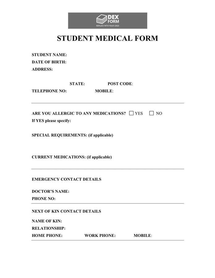 Student Medical Form In Word And Pdf Formats Student Medical Form In Word And Pdf Formats