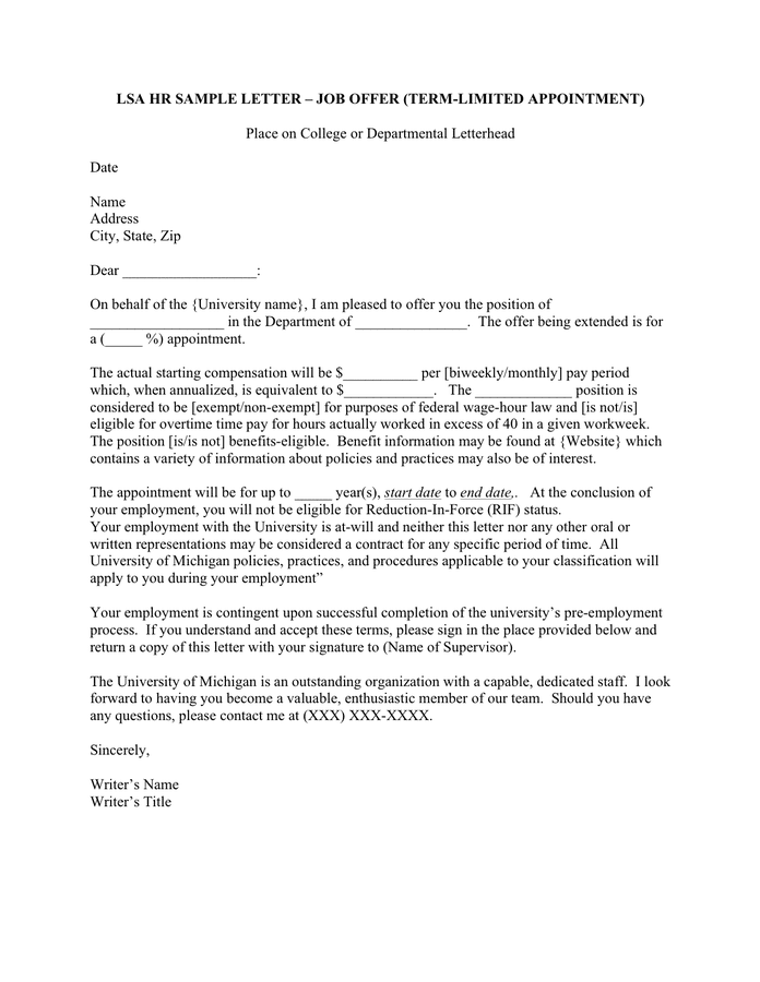 Job Offer Letter Sample In Word And Pdf Formats Job Offer Letter Sample In Word And Pdf Formats