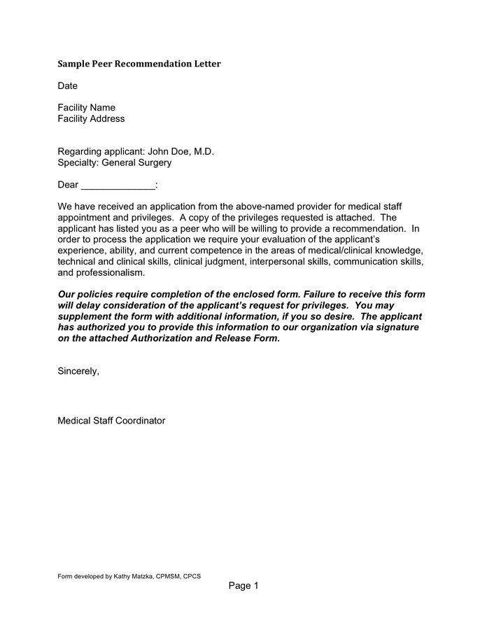 Sample Peer Recommendation Letter In Word And Pdf Formats Sample Peer Recommendation Letter In Word And Pdf Formats
