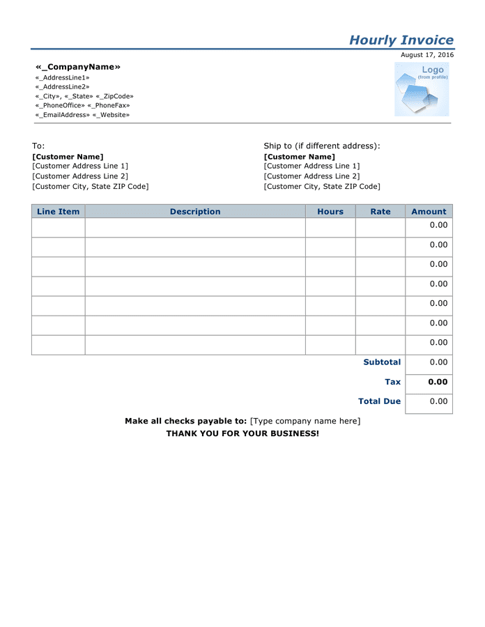 Free Hourly Invoice Template Printable Templates