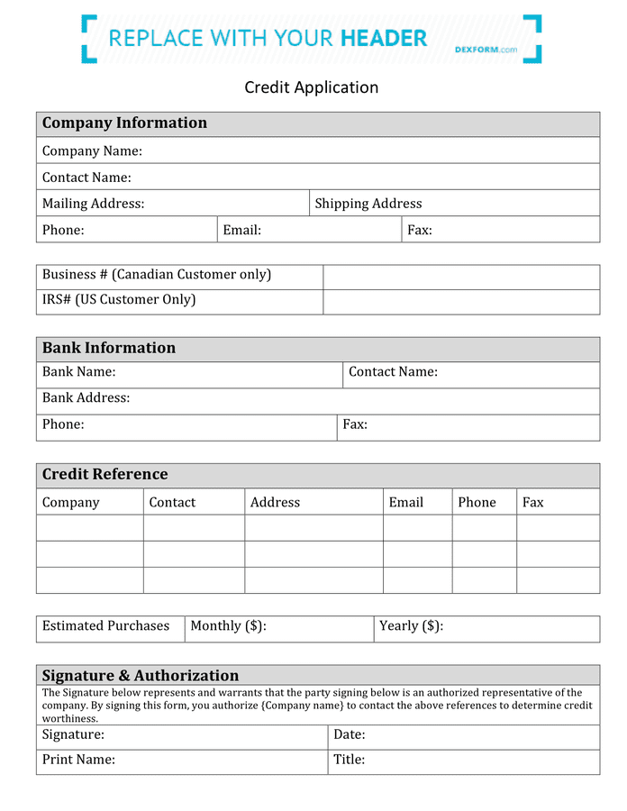 Credit Application Form In Word And Pdf Formats