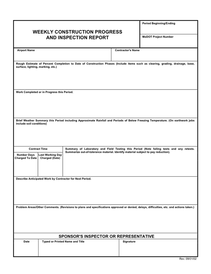 Weekly Construction Progress And Inspection Report In Word And Pdf Formats Weekly Construction Progress And Inspection Report In Word And Pdf Formats