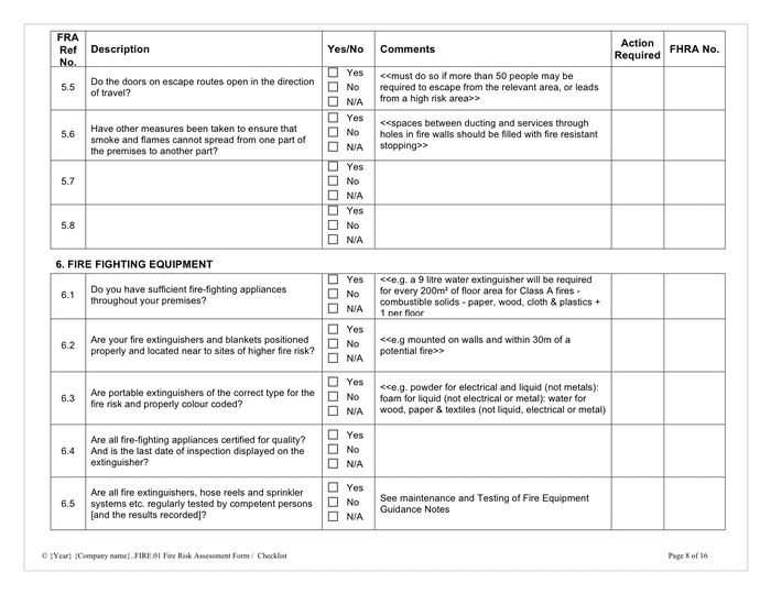 Fire Risk Assessment Checklist In Word And Pdf Formats Page 8 Of 16