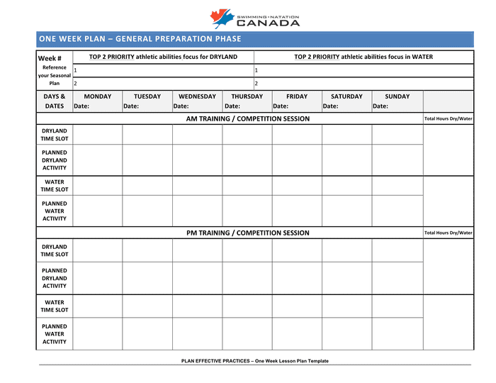 Swimming Week Plan Template In Word And Pdf Formats